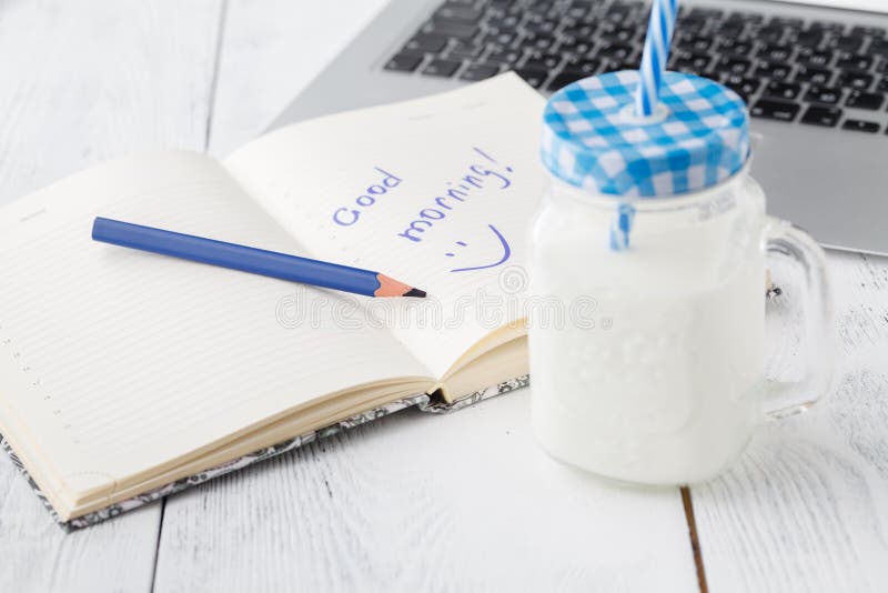 Homemade Smoothie with in Jars with Note Good Morning Stock Photo ...