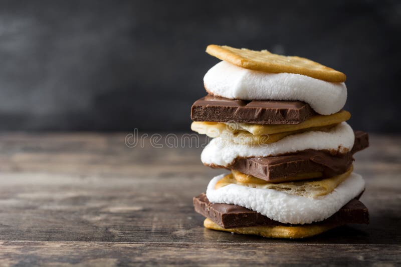 Homemade Smores on Wooden Table. Stock Image - Image of celebration ...
