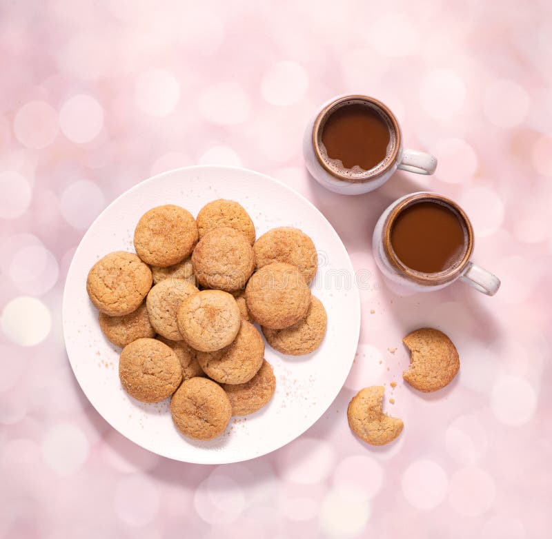 Homemade Snickerdoodle Cookies and Two Cups of Coffee Stock Photo ...
