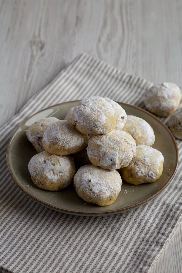 Homemade Snowball Cookies on a Plate, Side View Stock Photo - Image of ...