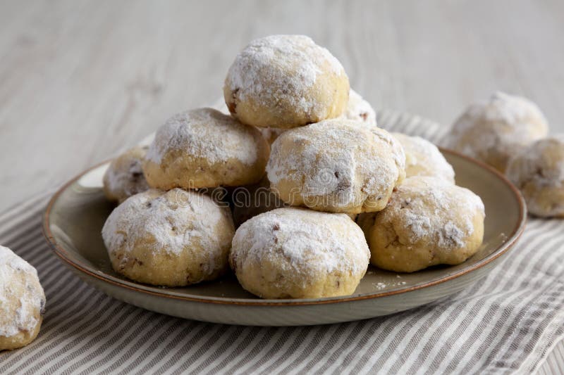 Homemade Snowball Cookies on a Plate, Side View Stock Image - Image of ...