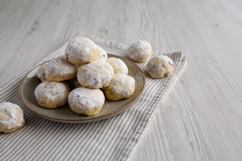 Homemade Snowball Cookies on a Plate, Side View Stock Image - Image of ...