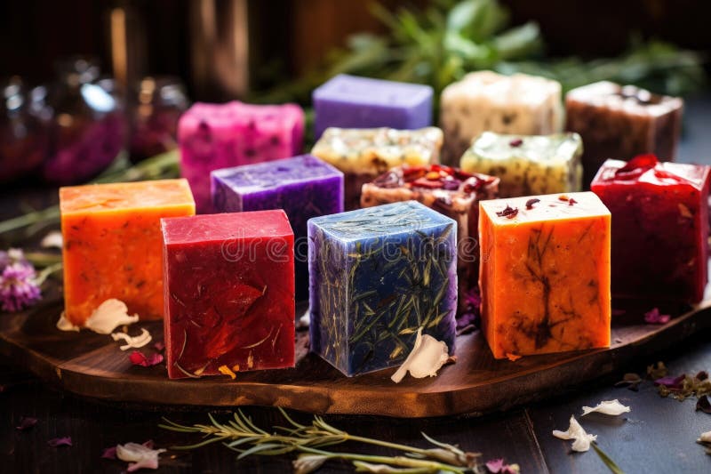 Homemade Soap Bars with Different Textures and Colors Stock Photo ...