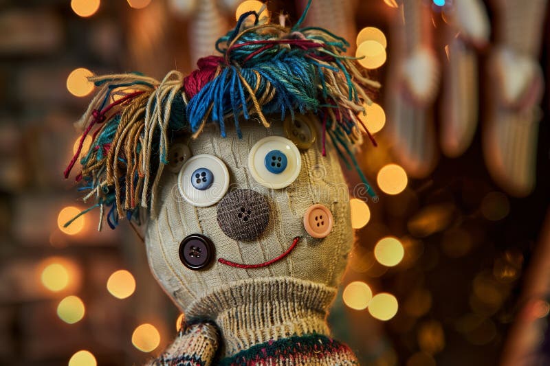 Homemade Sock Puppet with Buttons and Yarn Hair Stock Photo - Image of ...