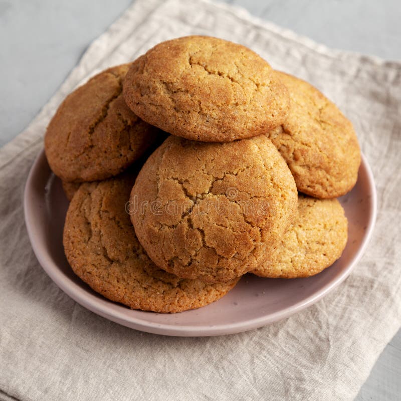 Homemade Soft and Chewy Snickerdoodle Cookies on a Plate, Side View ...