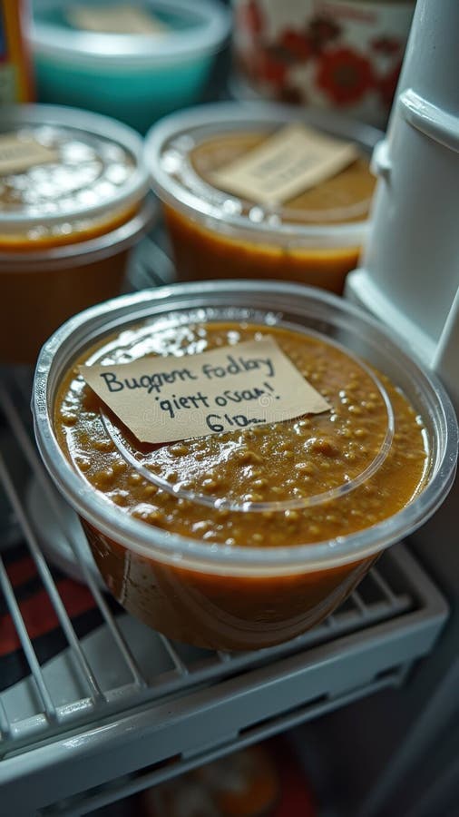 Homemade Soup in Fridge Container with Handwritten Label Stock Image ...