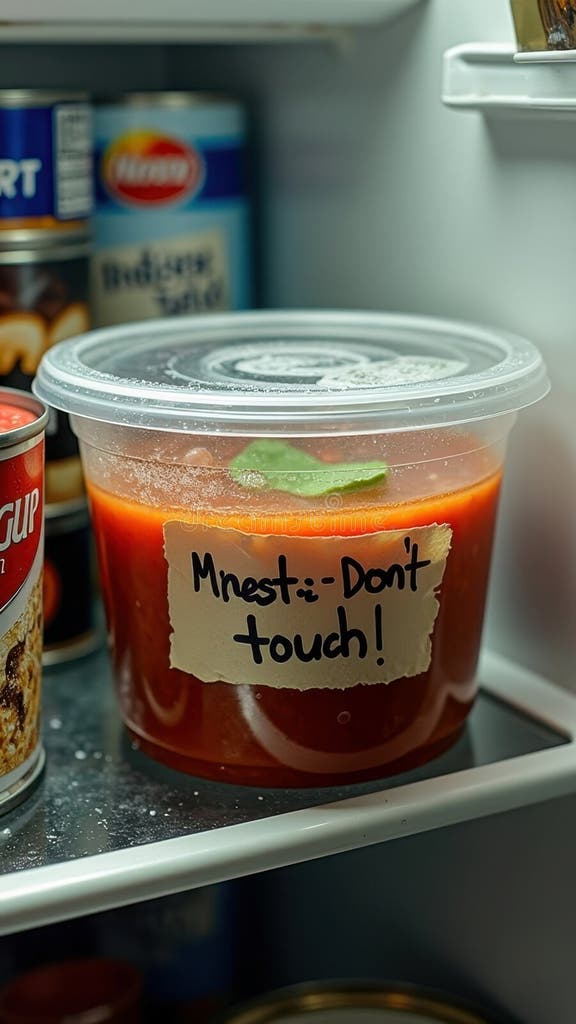 Homemade Soup in Labeled Container Inside Refrigerator Stock Image ...