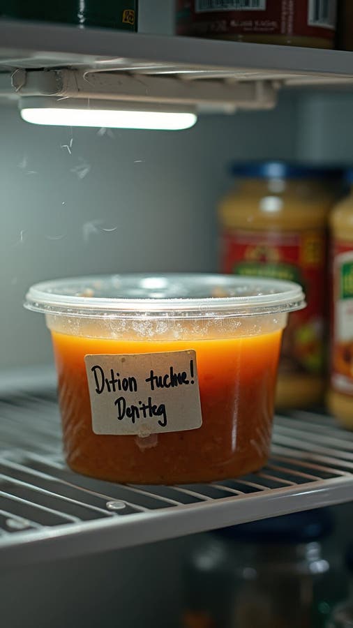 Homemade Soup in Plastic Container with Handwritten Label Inside ...