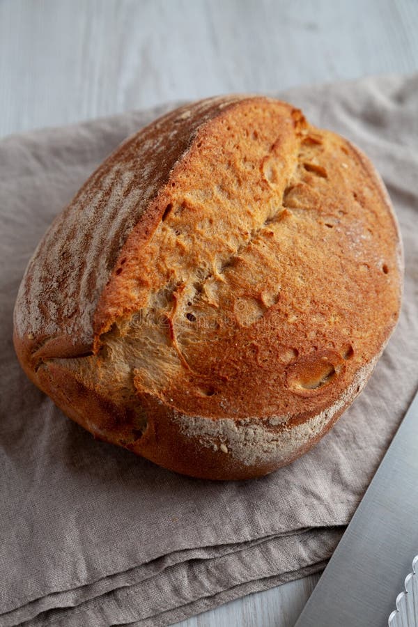 Homemade Sourdough Bread, Side View. Close-up Stock Photo - Image of ...