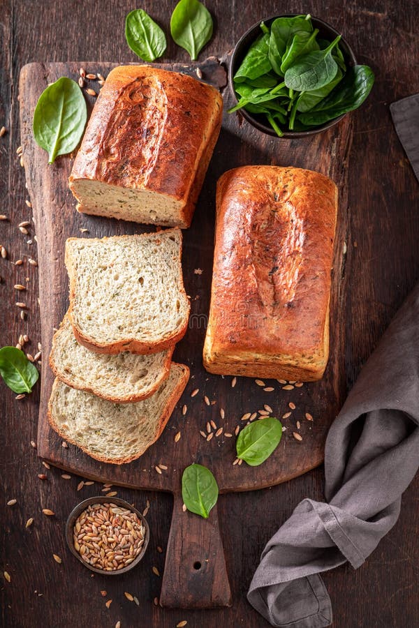 Homemade Spinach Bread Made of Green Leaves and Wheat Stock Photo ...