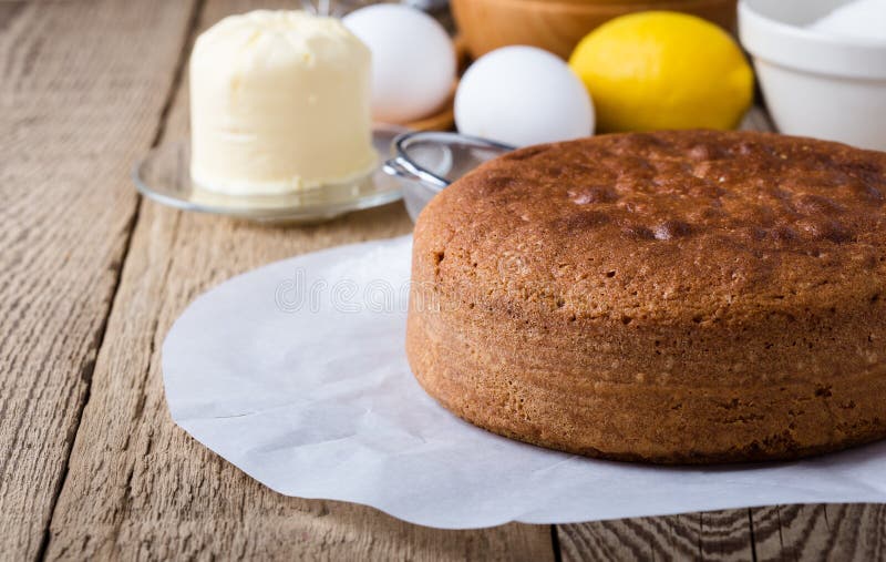 Homemade Sponge Cake and Ingredients Stock Image - Image of homemade ...