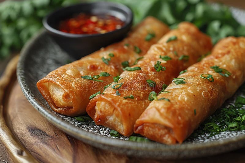 Homemade Spring Rolls on Plate. Close-up Stock Image - Image of asian ...