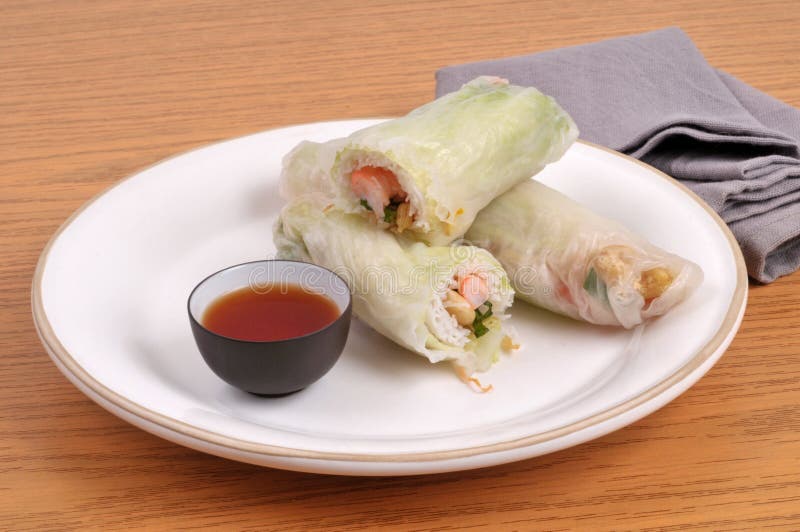 Homemade Spring Rolls on a Plate with Sauce Stock Photo - Image of ...