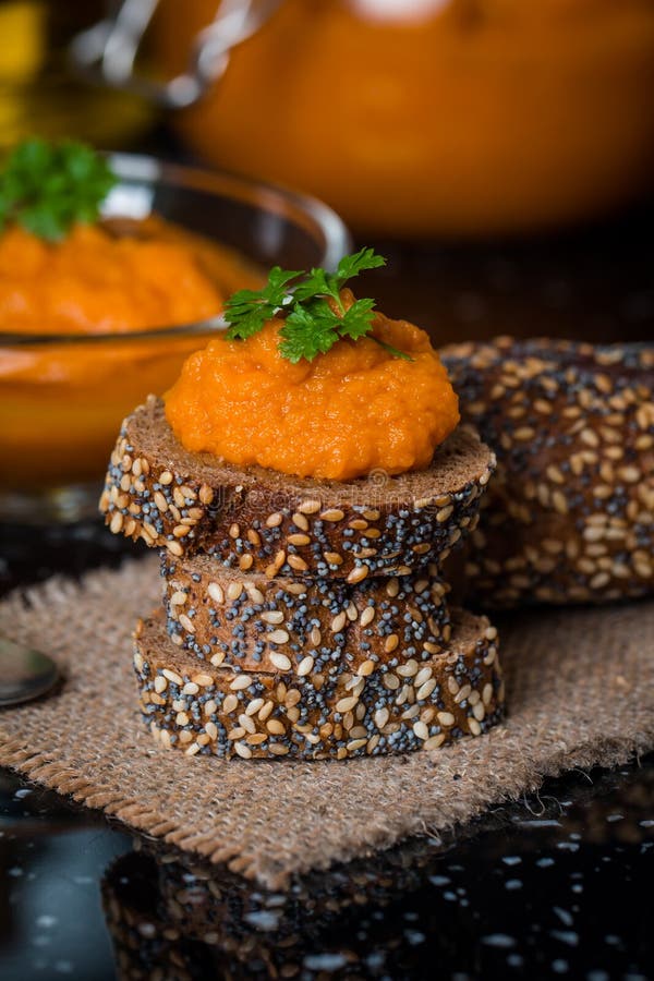 Homemade Squash Paste on Bread Stock Image - Image of cuisine, canape ...