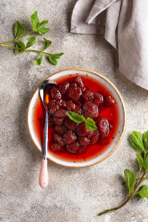 Homemade Strawberry Jam in Plate Stock Photo - Image of concrete ...
