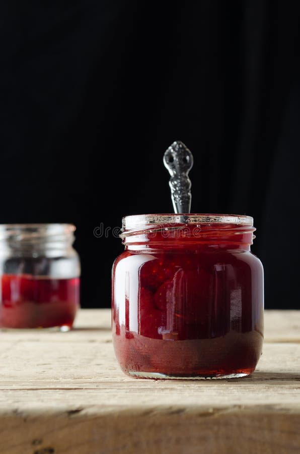 Homemade Strawberry Jam on a Wooden Table Stock Image - Image of side ...
