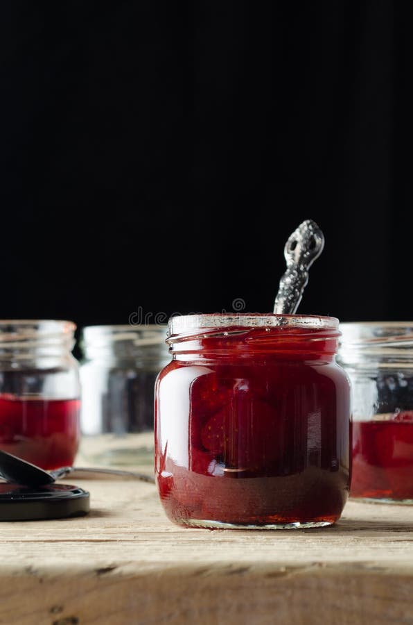 Homemade Strawberry Jam on a Wooden Table Stock Photo - Image of rustic ...
