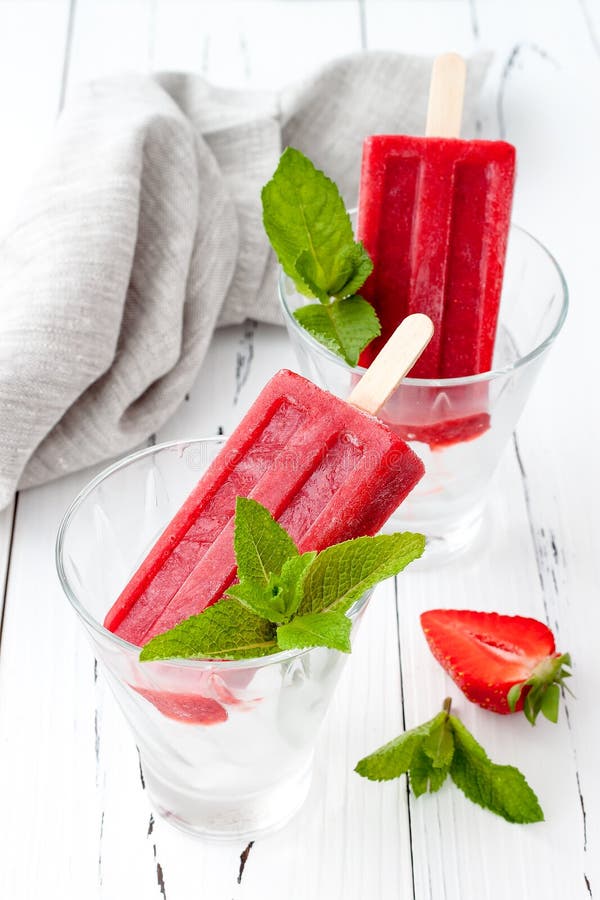 Homemade Strawberry Mint - Ice Pops - Popsicles - Paletas. Stock Image ...