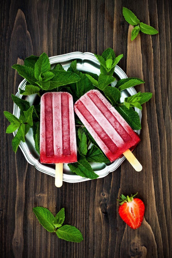 Homemade Strawberry Mint - Ice Pops - Popsicles - Paletas. Stock Image ...