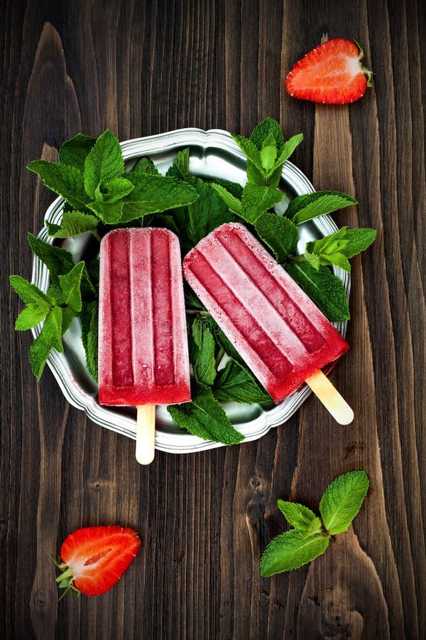 Homemade Strawberry Mint - Ice Pops - Popsicles - Paletas. Stock Image ...