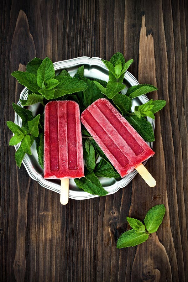 Homemade Strawberry Mint - Ice Pops - Popsicles - Paletas. Stock Image ...