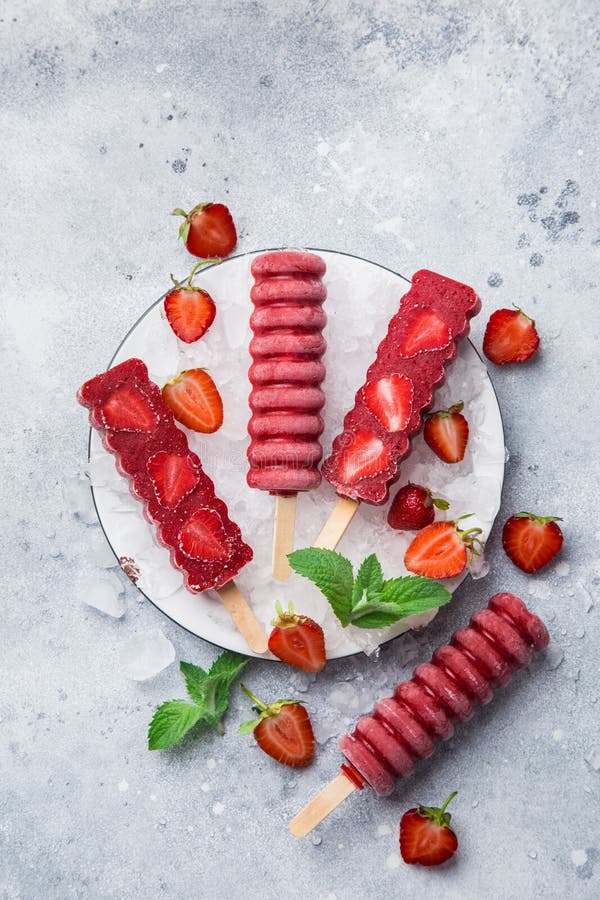 Homemade Strawberry Popsicles with Fresh Berries Stock Image - Image of ...