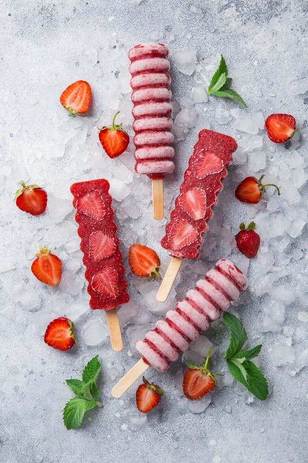 Homemade Strawberry Popsicles with Fresh Berries Stock Photo - Image of ...