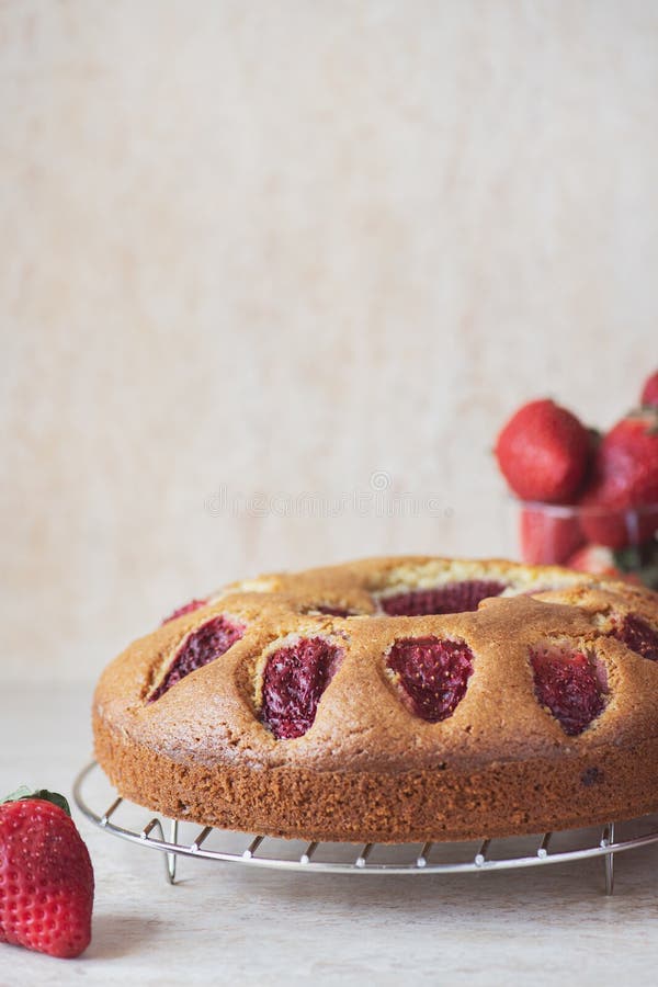 Homemade Strawberry Sponge Cake. Overhead View Stock Image - Image of ...