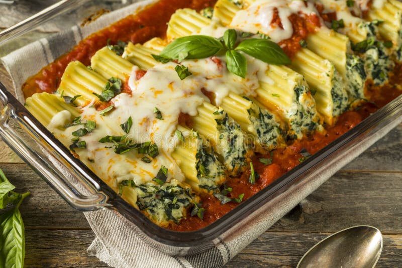 Homemade Stuffed Ricotta and Spinach Manicotti Stock Image - Image of ...