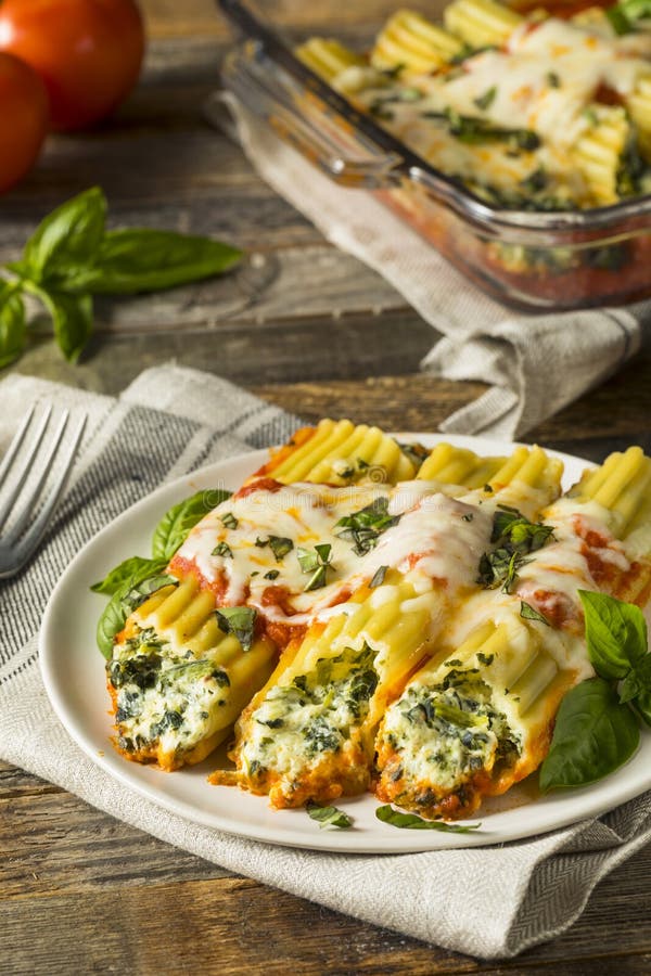Homemade Stuffed Ricotta and Spinach Manicotti Stock Photo - Image of ...