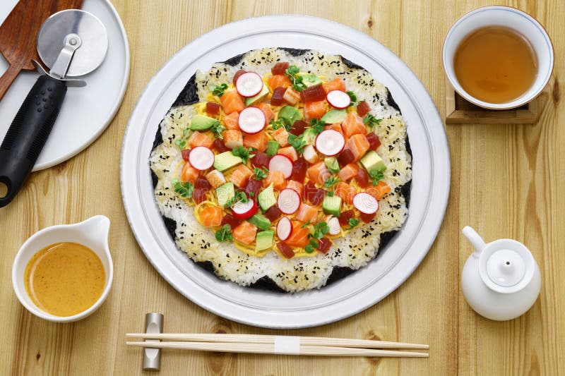 Homemade Sushi Pizza, Creative Sushi Stock Image - Image of rice, eggs ...