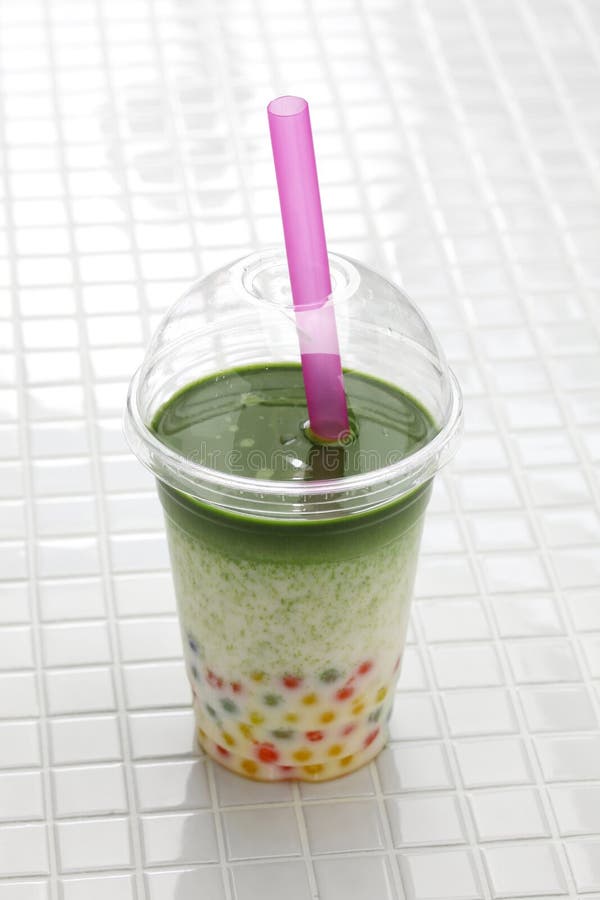 Homemade Tapioca Matcha Milk Tea Stock Image - Image of close, green ...
