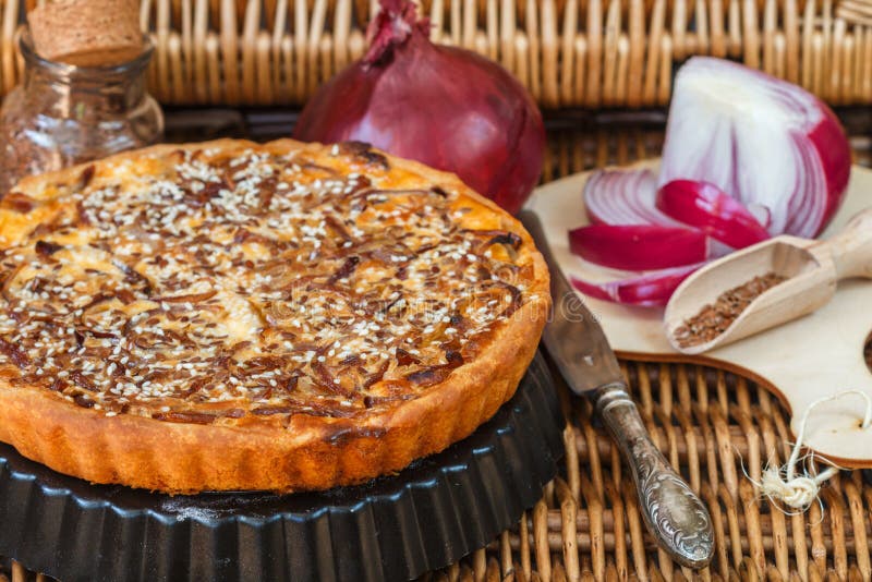 Homemade Tart of Red Onion with Sesame and Flax Seed Stock Image ...