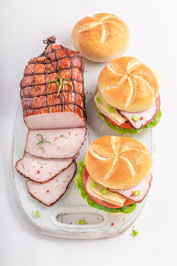 Homemade and Tasty Sandwich Made of Vegetables and Ham Stock Photo ...