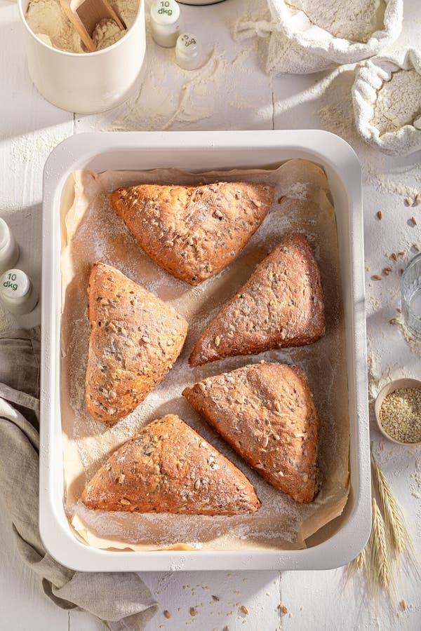 Homemade and Tasty Triangular Buns in Rustic Bakehouse Stock Image ...