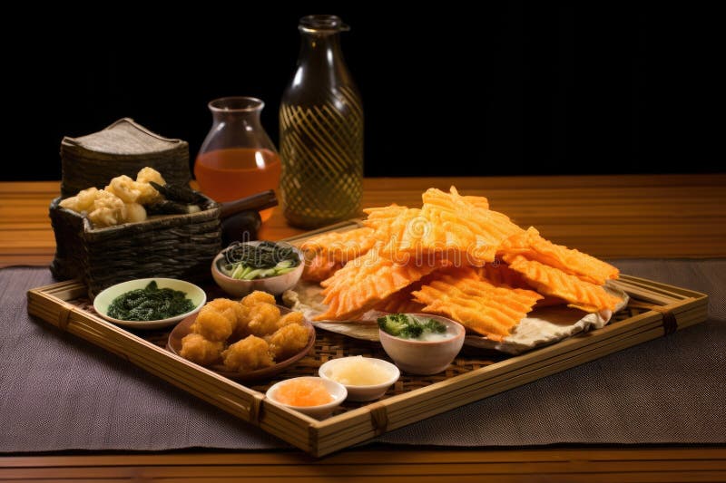 Homemade Tempura Display on Bamboo Mat Stock Photo - Image of homemade ...