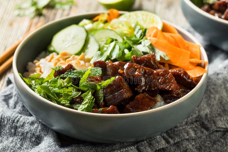 Homemade Thai Beef and Rice Bowl Stock Image - Image of chopsticks ...