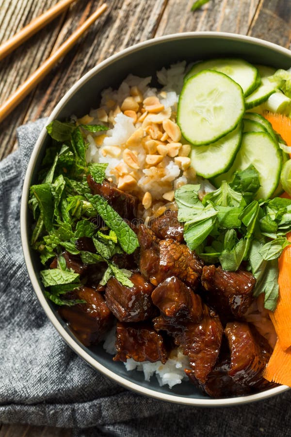 Homemade Thai Beef and Rice Bowl Stock Image - Image of beef, onion ...