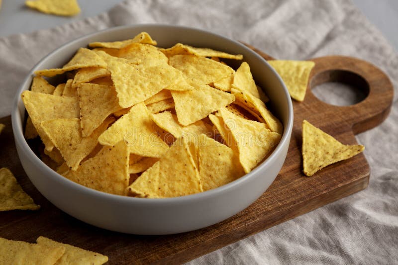 Homemade Tortilla Corn Chips in a Bowl, Side View Stock Image - Image ...