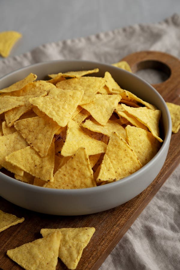 Homemade Tortilla Corn Chips in a Bowl, Side View Stock Image - Image ...