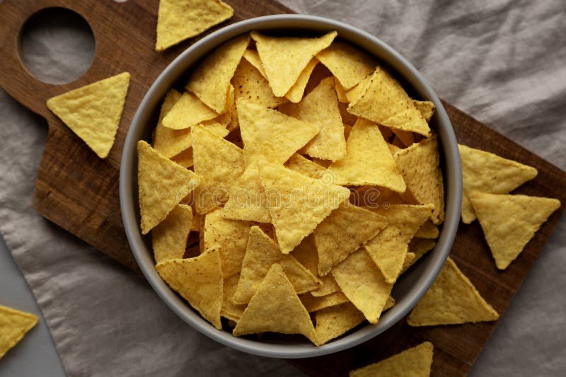 Homemade Tortilla Corn Chips in a Bowl, Top View Stock Image - Image of ...