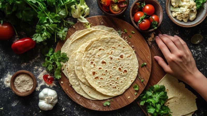 Homemade Tortilla Preparation with Fresh Vegetables in Rustic Kitchen ...