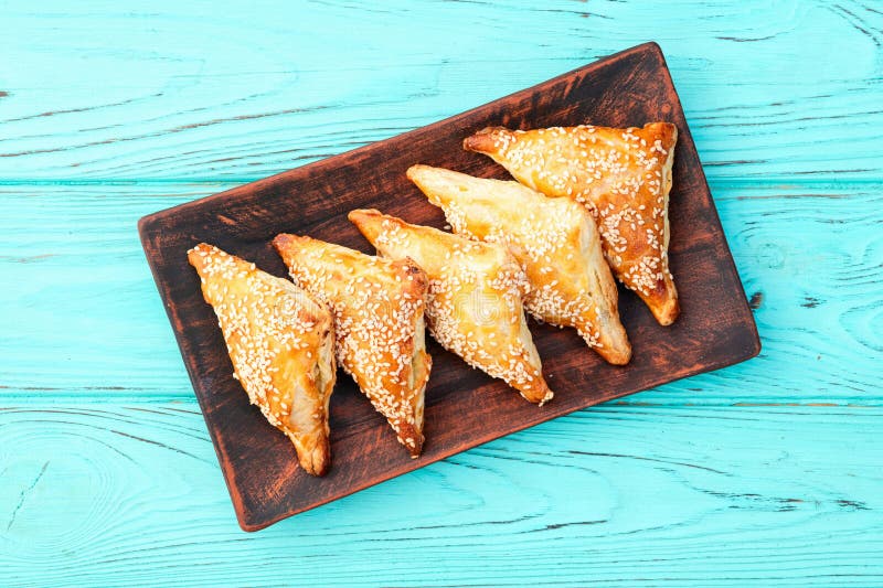 Homemade Triangle Puff Pastry with Meat on Rustic Background . Samosa ...