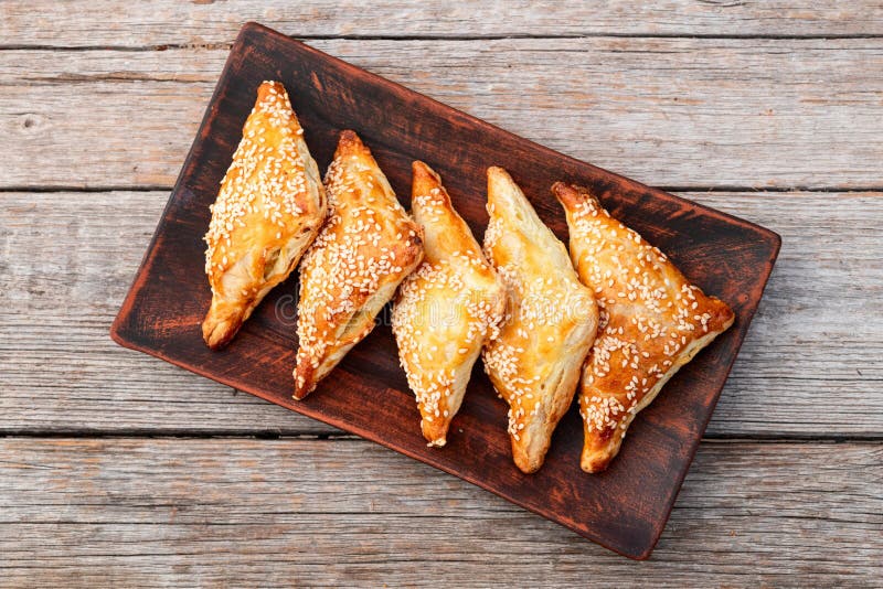 Homemade Triangle Puff Pastry with Meat on Rustic Background . Samosa ...