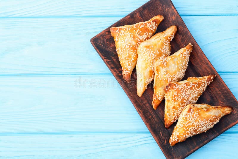 Homemade Triangle Puff Pastry with Meat on Rustic Background . Samosa ...