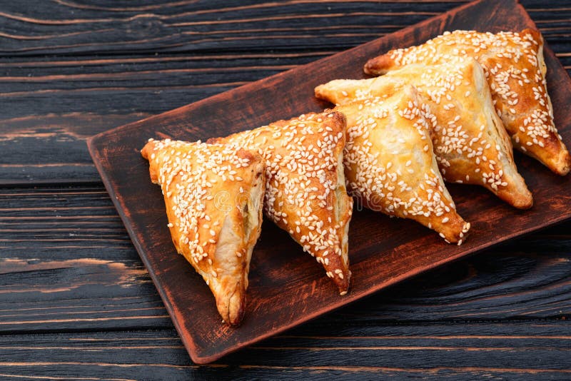 Homemade Triangle Puff Pastry with Meat on Rustic Background . Samosa ...