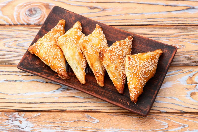 Homemade Triangle Puff Pastry with Meat on Rustic Background . Samosa ...