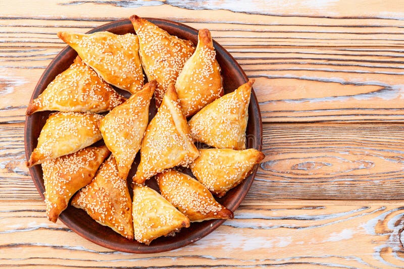 Homemade Triangle Puff Pastry with Meat on Rustic Background . Samosa ...
