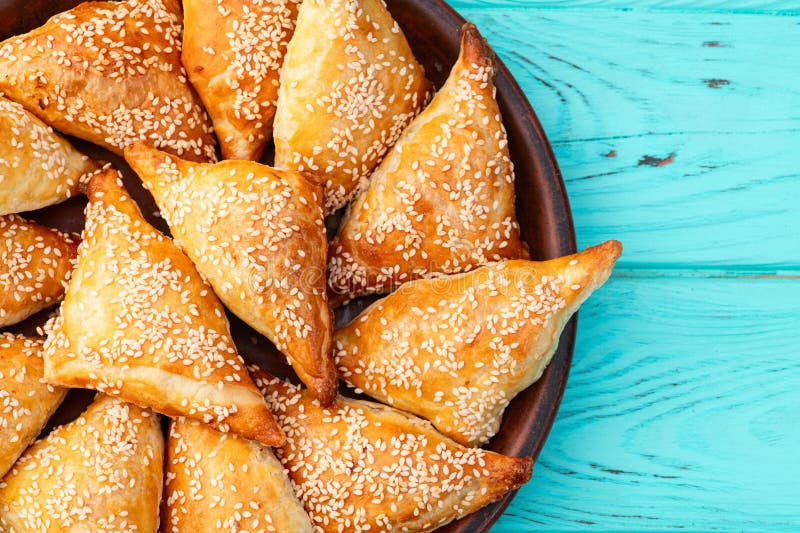 Homemade Triangle Puff Pastry with Meat on Rustic Background . Samosa ...