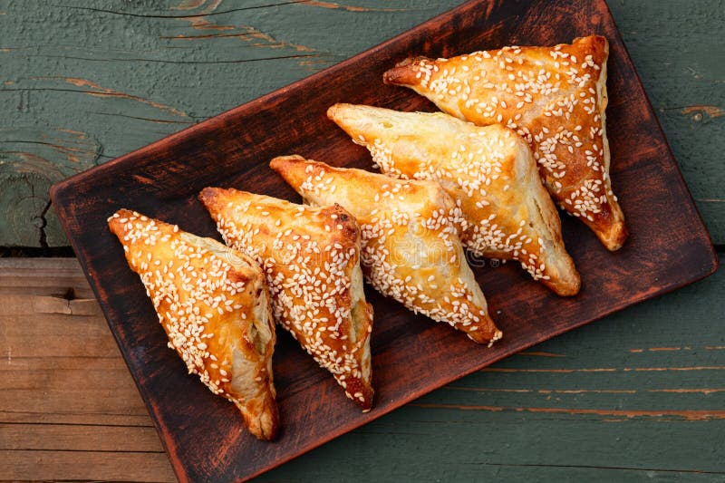 Homemade Triangle Puff Pastry with Meat on Rustic Background . Samosa ...